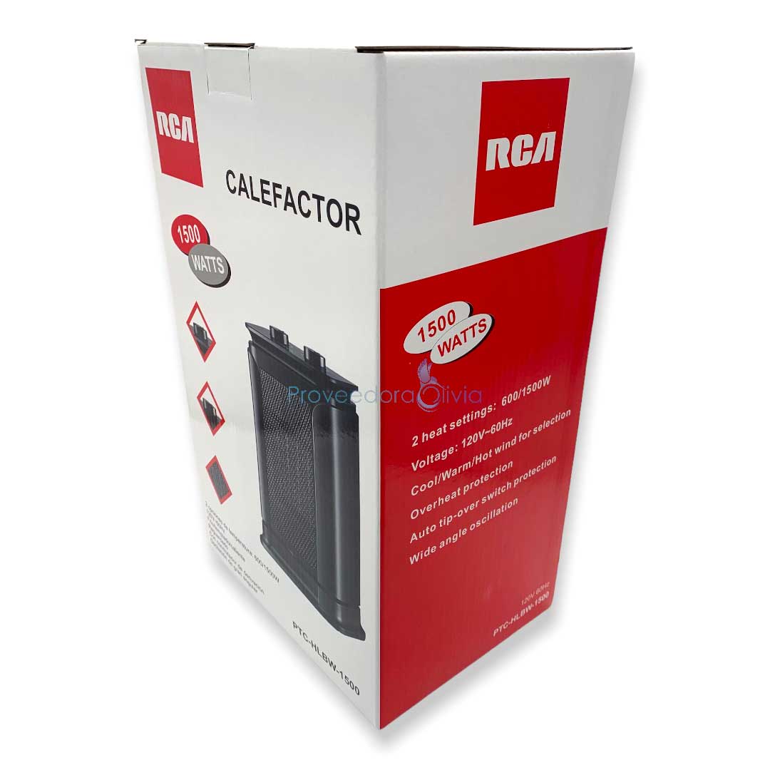 Calefactor eléctrico RCA negro 1500W PTC-HLBW-1500 | Proveedora Olivia
